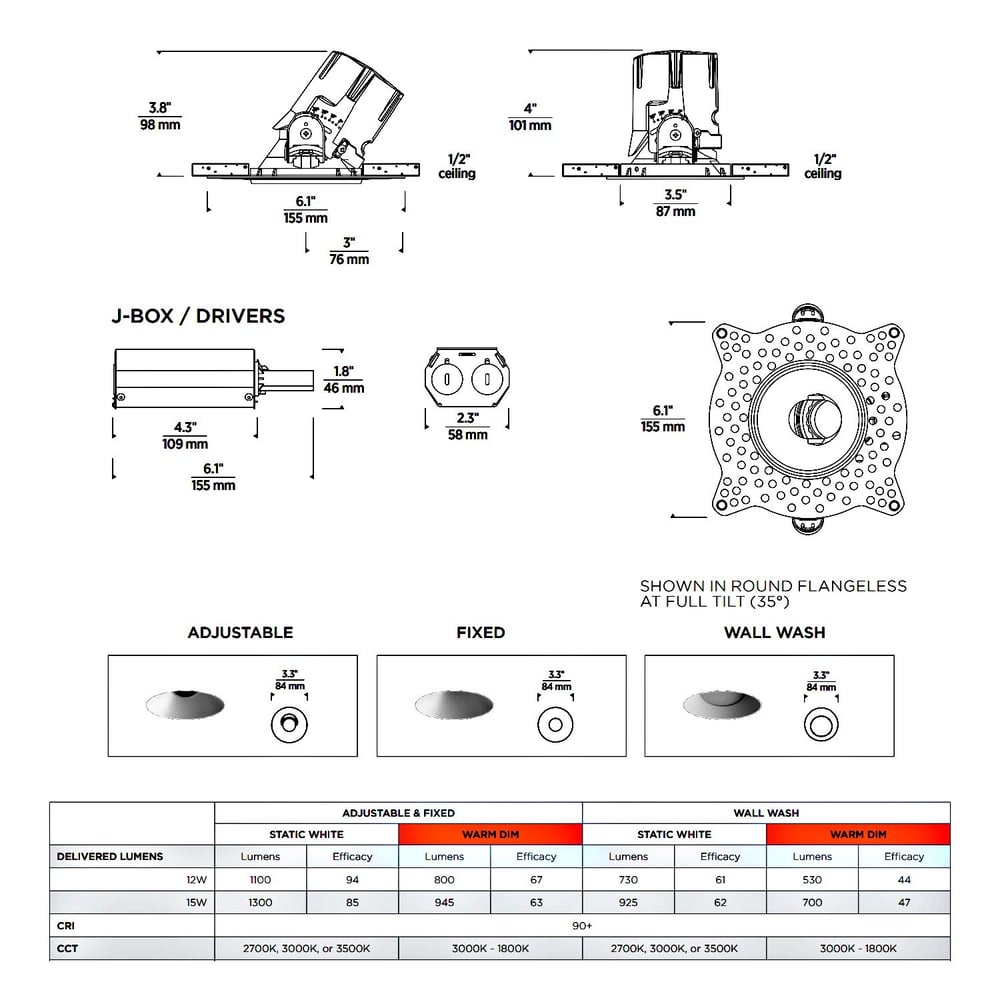 Visual Comfort Architectural Entra CL 3" Remodel with Round Flangeless ...
